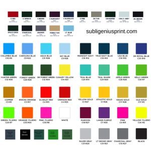 Sublimation Color Chart: